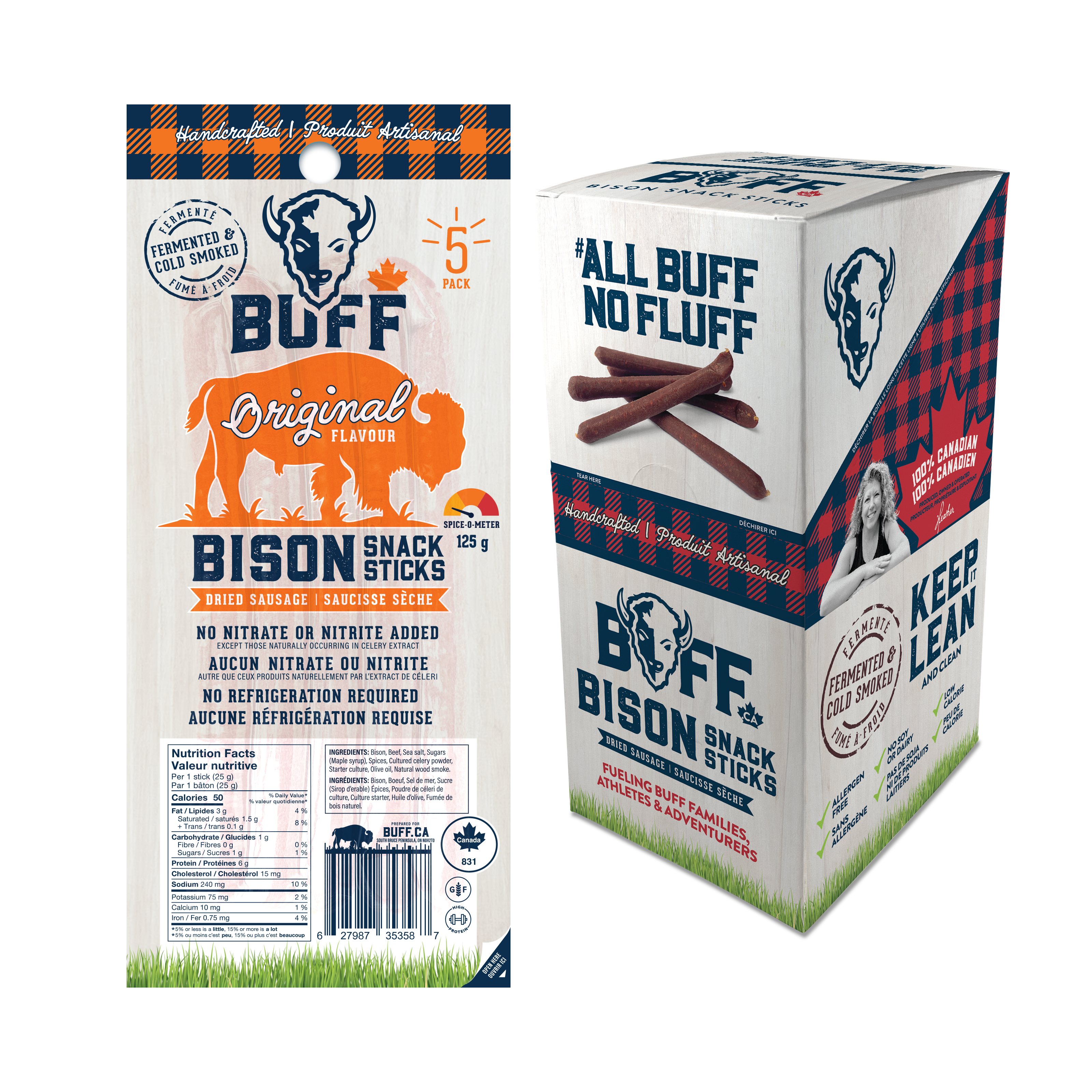 Original Flavor 5-Pack – Healthy Bison Meat Snack Sticks - BUFF